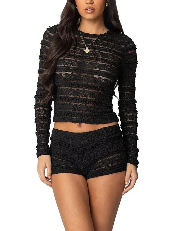 EDIKTED Maisley Sheer Lace Top - Black