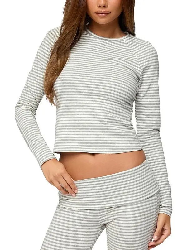 EDIKTED Kaeli Striped Long Sleeve T-shirt - Gray-and-white