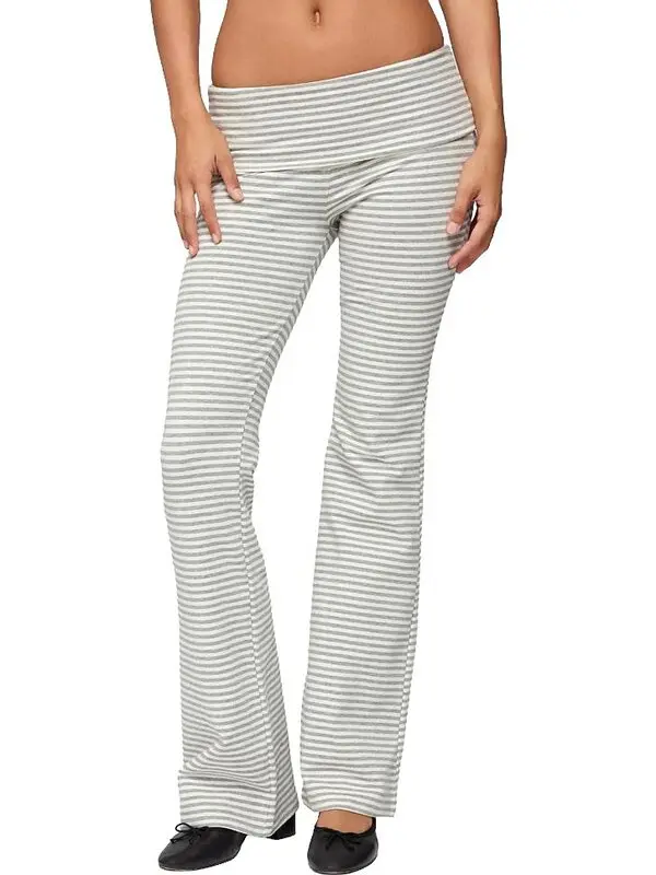 EDIKTED Kaeli Stripey Flared Leggings - Gray-and-white