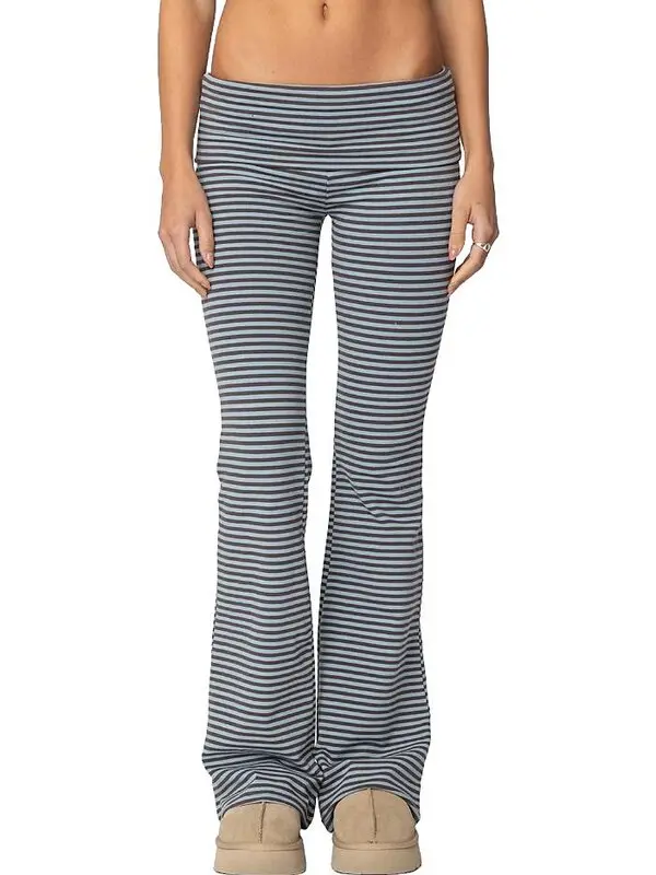 EDIKTED Kaeli Stripey Flared Leggings - Navy