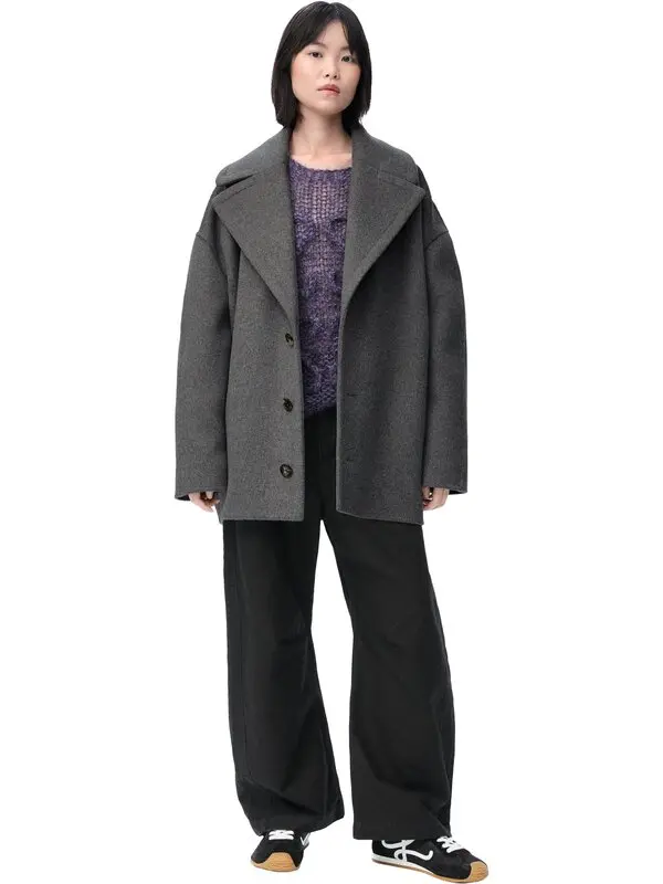 Loewe Short Coat In Wool - Grey Melange