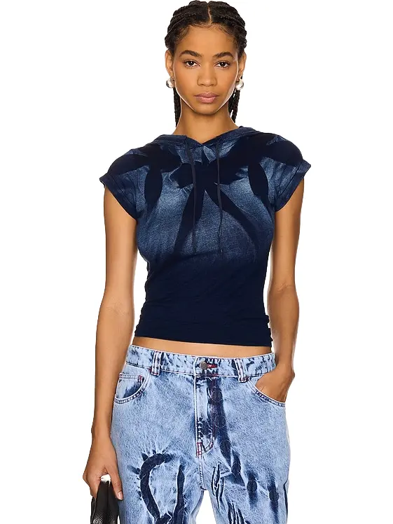 MASHA POPOVA Hooded Bow T-shirt - Rodeo Midnight Indigo