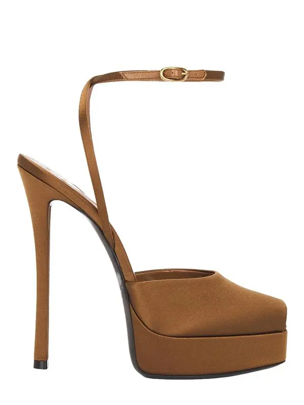 Saint Laurent Liberat Platform Sandals - Deep Cognac & Rust Cognac
