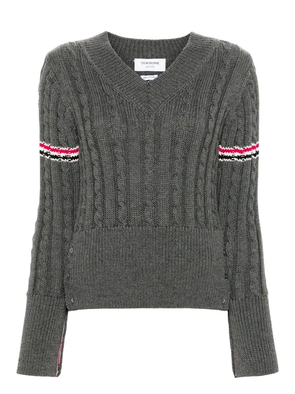 Thom Browne Rwb-stripe Cable-knit Jumper - Grey