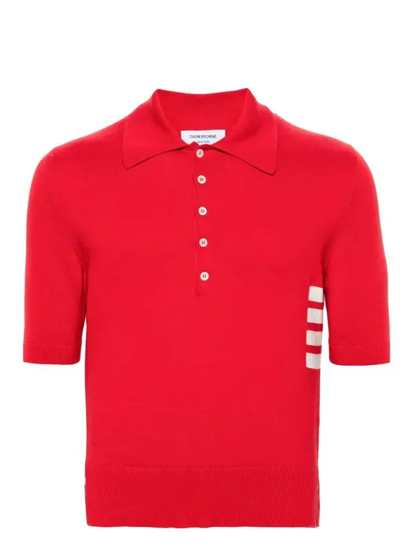 Thom Browne 4-bar Knitted Polo Shirt - Red