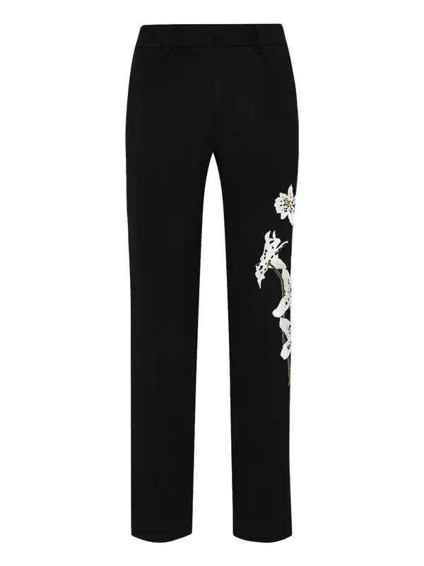 Oscar De La Renta Floral Appliqué Stretch-wool Trousers - Black