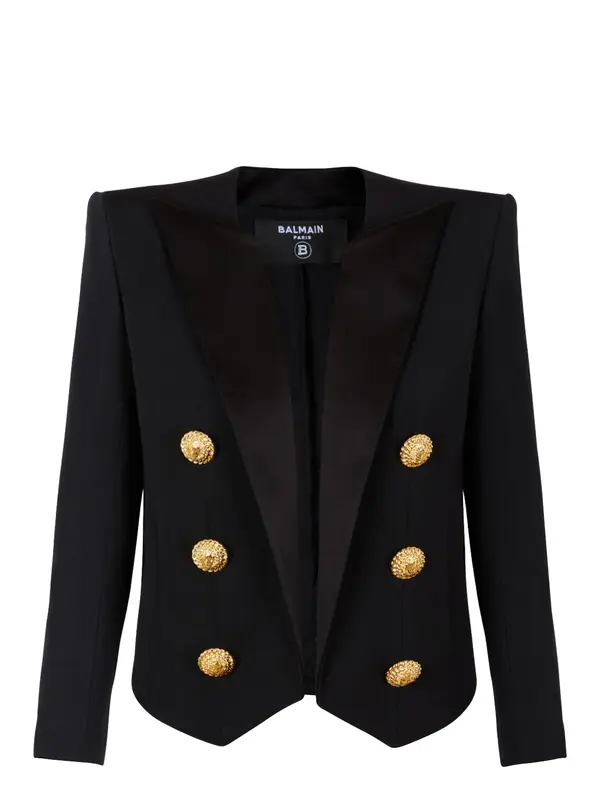 Balmain Grain De Poudre Cropped Blazer - Black