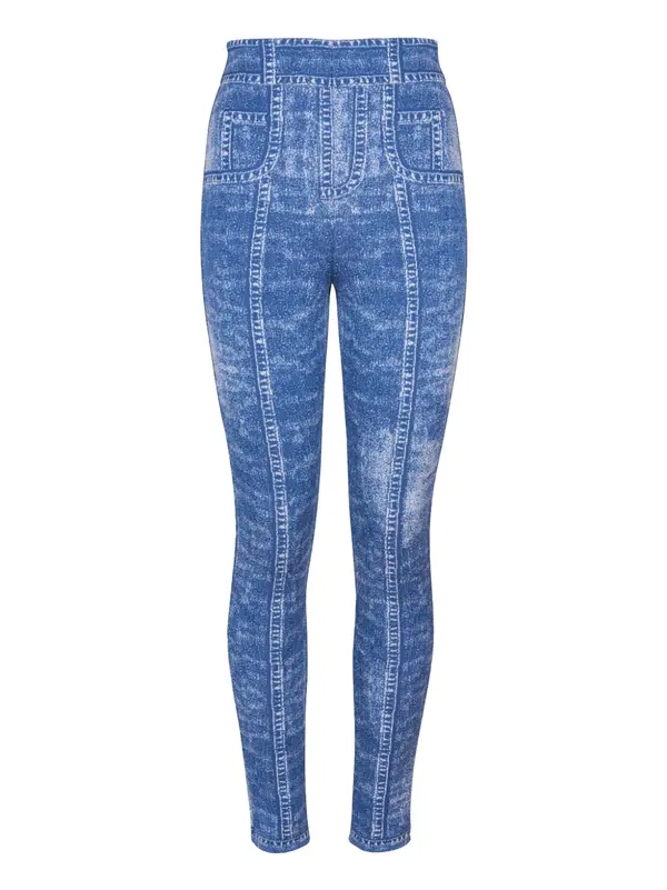 Balmain Monogram-jacquard Leggings - Blue