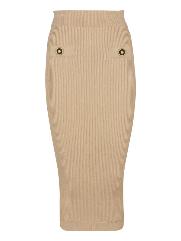 Balmain Ribbed Straight Hem Skirt - Neutrals