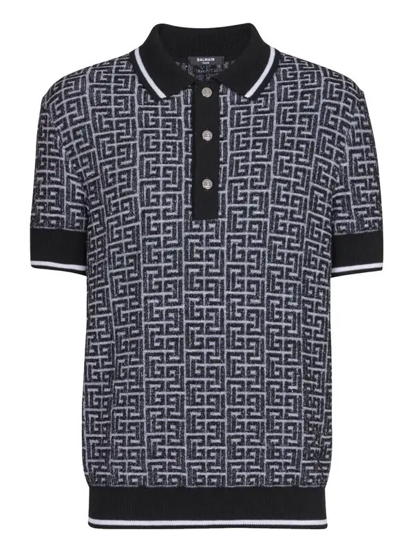 Balmain Labyrinth Knitted Polo Shirt - Black