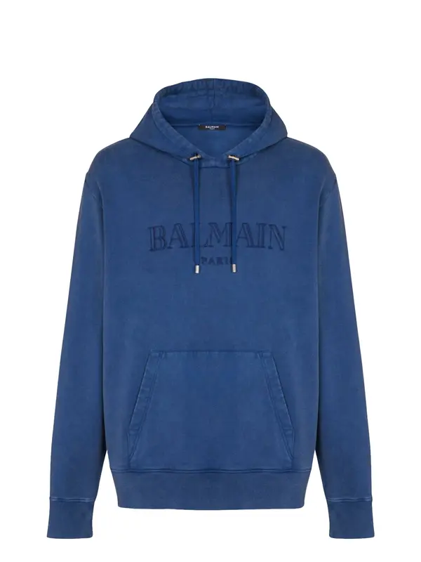 Balmain Embroidered-logo Hoodie - Blue
