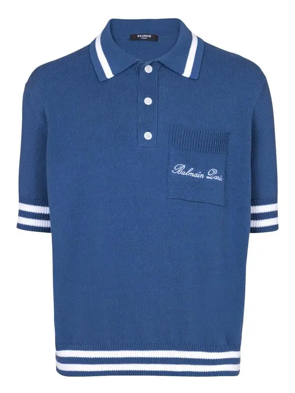 Balmain Embroidered Logo Polo Shirt - Blue