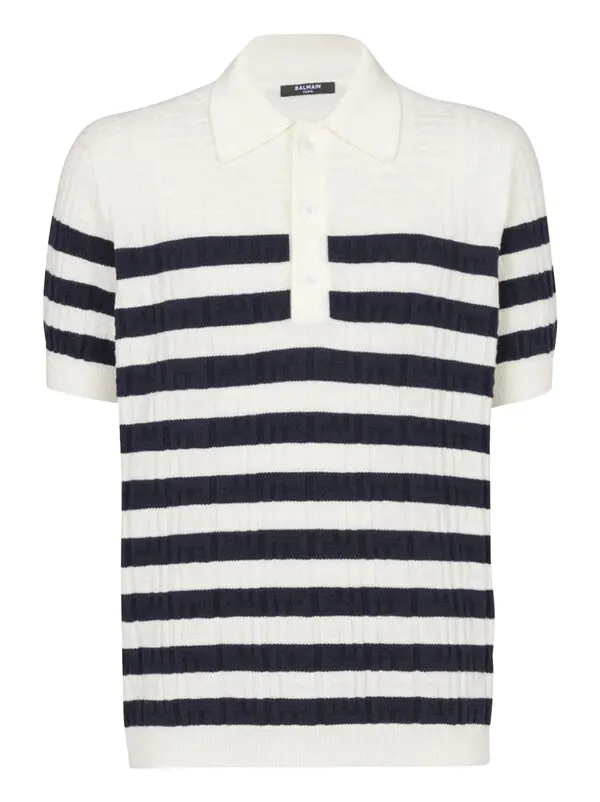 Balmain Striped Knitted Polo Shirt - White