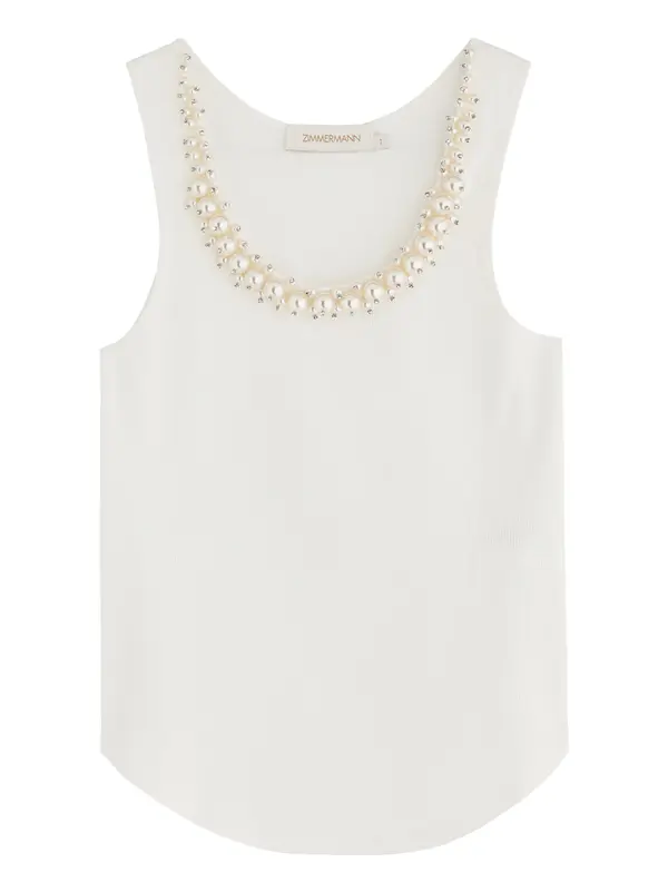 Zimmermann Crush Embellished Stretch-cotton Tank - Ivory