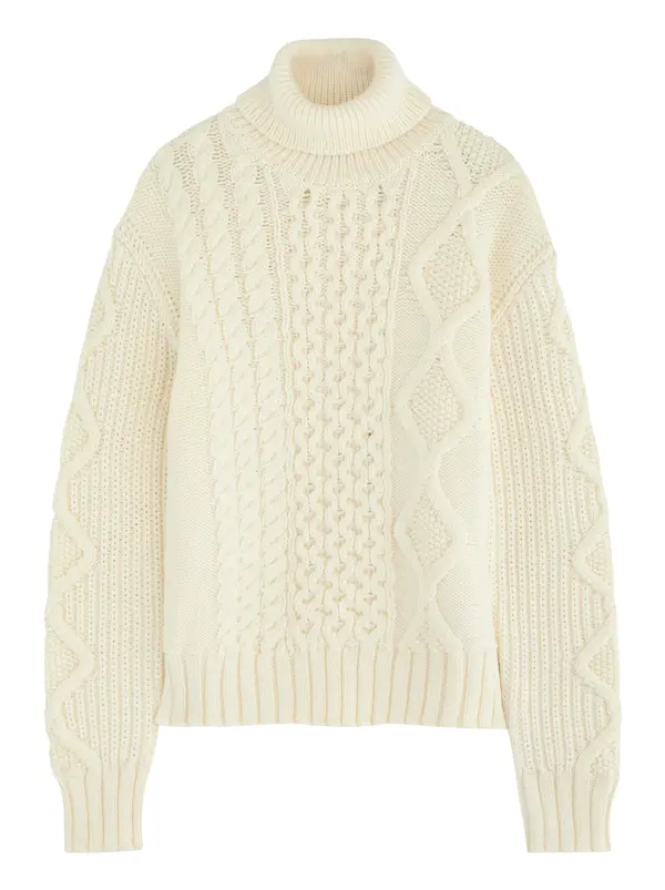 Moncler Dolcevita Cable-knit Wool Jumper - Ivory
