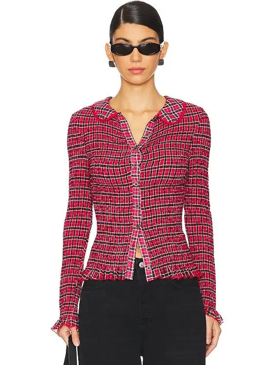 Free People Caught A Feeling Cardigan With Ruffle Trim - Red