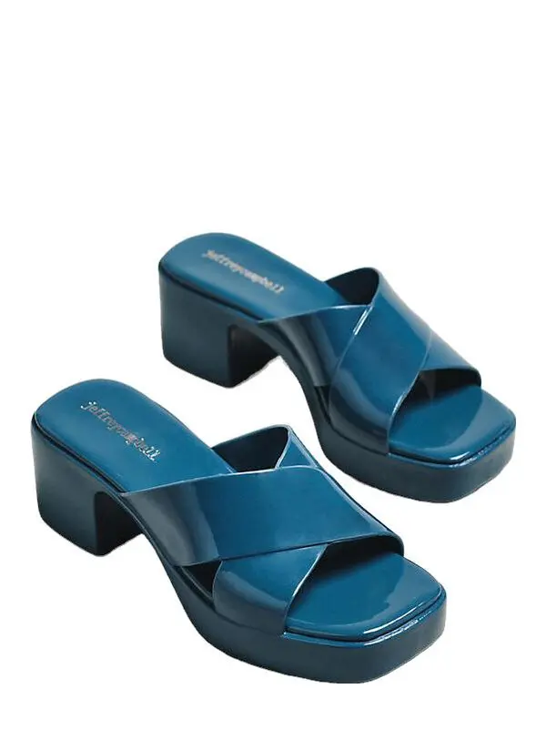 Jeffrey Campbell Block Heeled Sandals - Dusty Blue Shiny