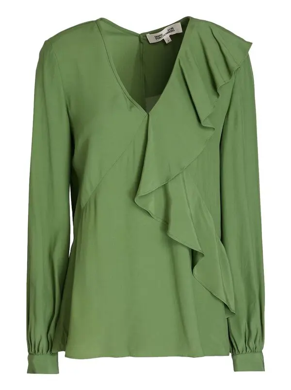 Diane Von Furstenberg Aggie Ruffled Crepe De Chine Top - Leaf Green