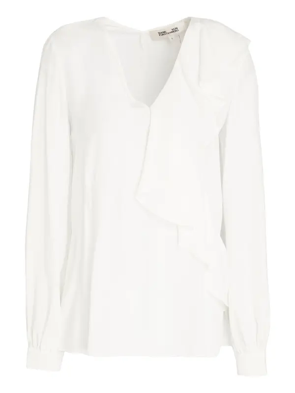 Diane Von Furstenberg Aggie Ruffled Crepe De Chine Top - White