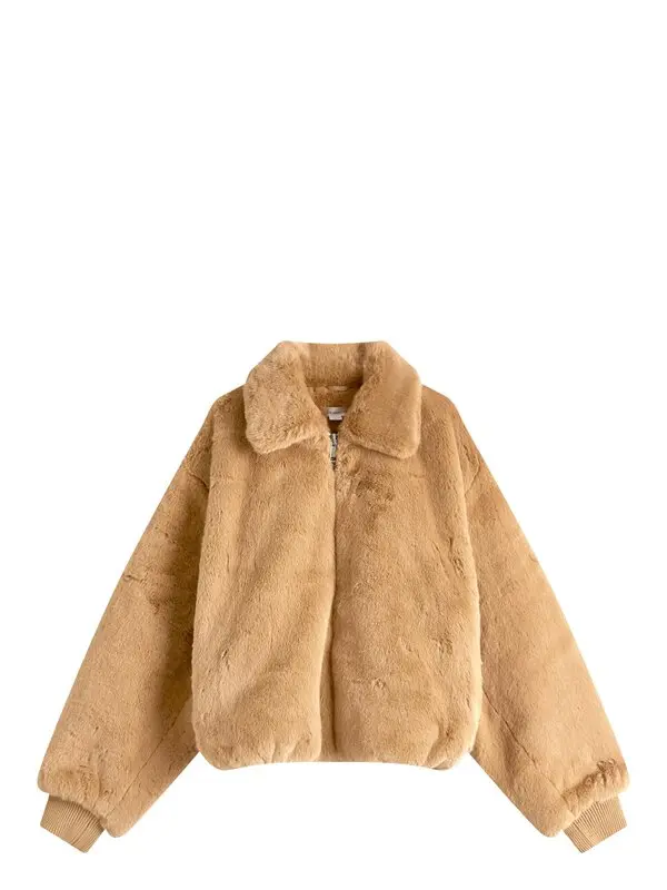 Good American Faux Fur Oversized Collared Coat - Warm Caramel