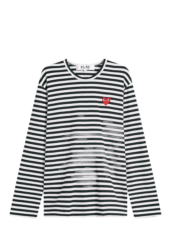 Play Comme Des Garcon Long Sleeve Heart Logo Stripe T-shirt - Black/white