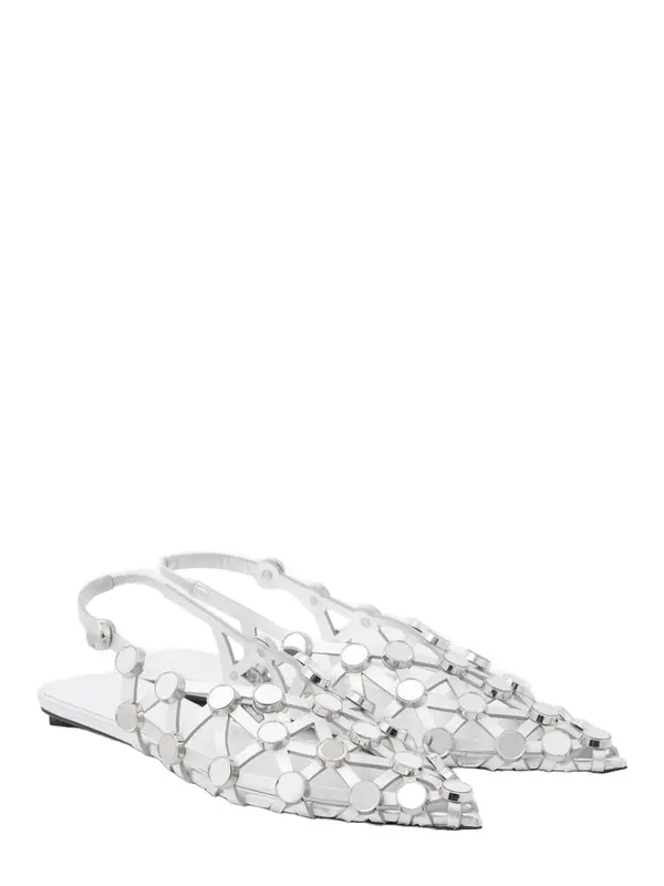 Attico Grid Leather Ballerina Flats - Silver
