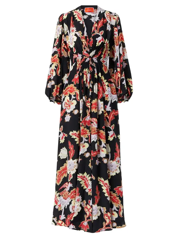 La DoubleJ Printed Shirred Silk Maxi Dress - Multicoloured