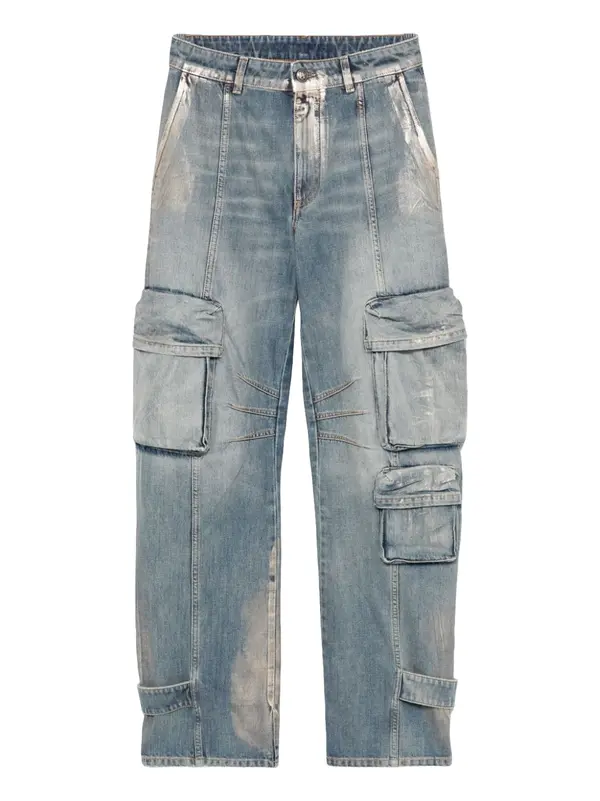 Palm Angels Coated Cargo Jeans - Blue