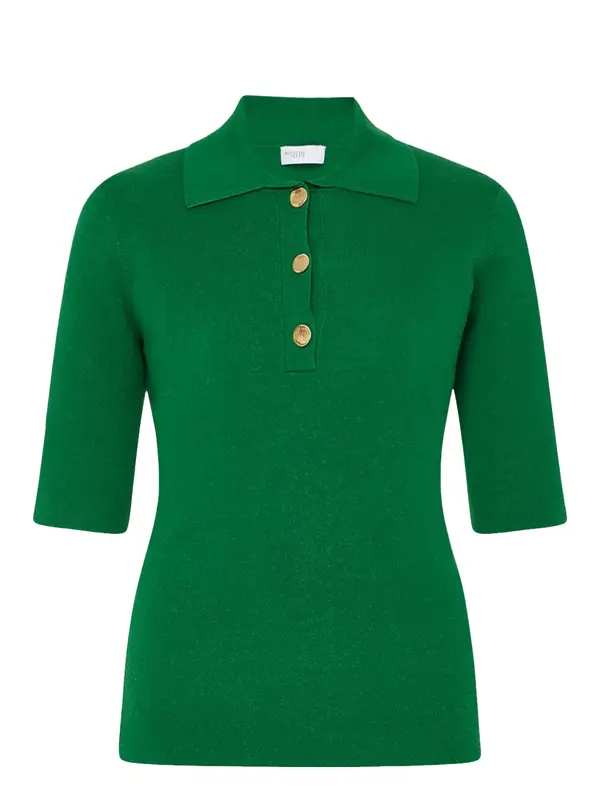 Rosetta Getty Ribbed Polo Top - Green