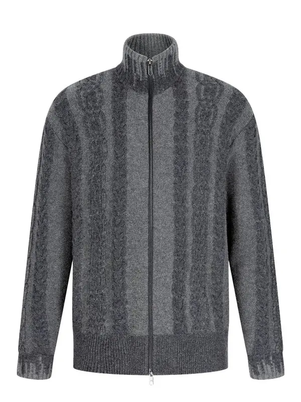 Shanghai Tang Cable-knit Zip Cardigan - Grey