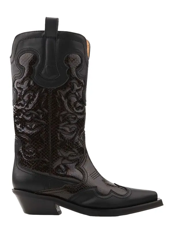 GANNI Western-style Embroidered Boots - Brown