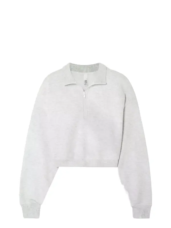 SKIMS Cropped Cotton-blend Jersey Half-zip Sweater - Gray
