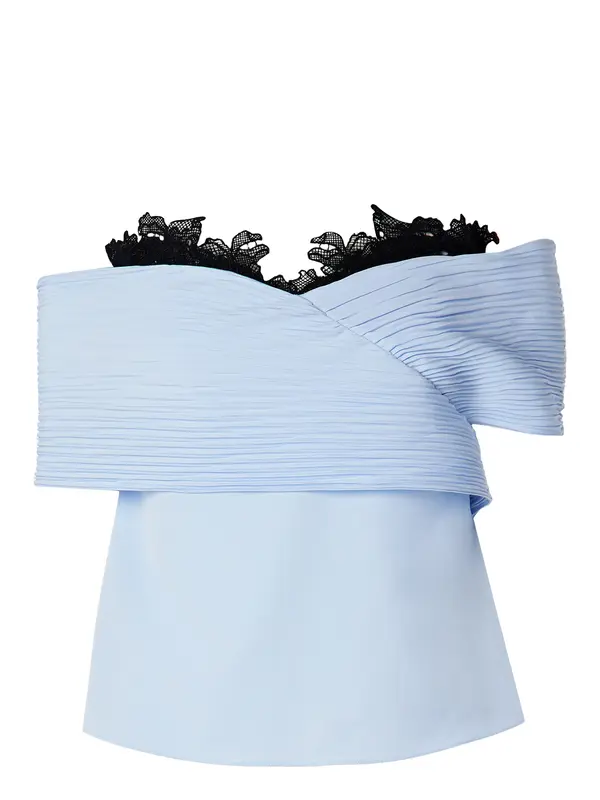 KIKA VARGAS Penelope Off-the-shoulder Plissé-crepe De Chine Top - Blue