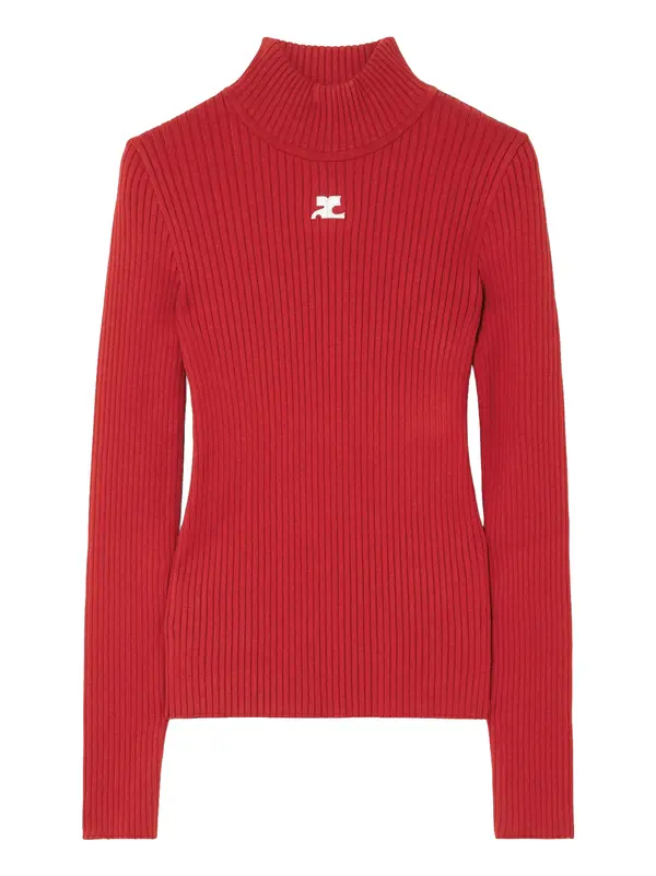 COURREGES Embroidered Ribbed-knit Sweater - Red