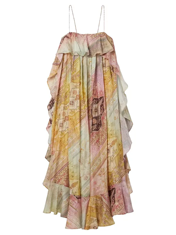 Zimmermann Tallow Ruffled Printed Silk Maxi Dress - Yellow