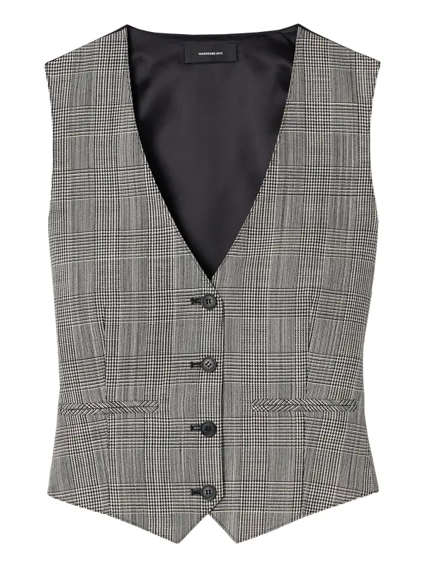Wardrobe.NYC Paneled Prince Of Wales Checked Wool Vest - Gray