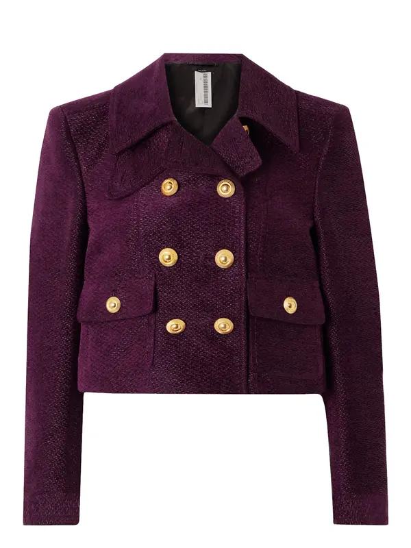 TOM FORD Double-breasted Metallic Tweed Jacket - Purple