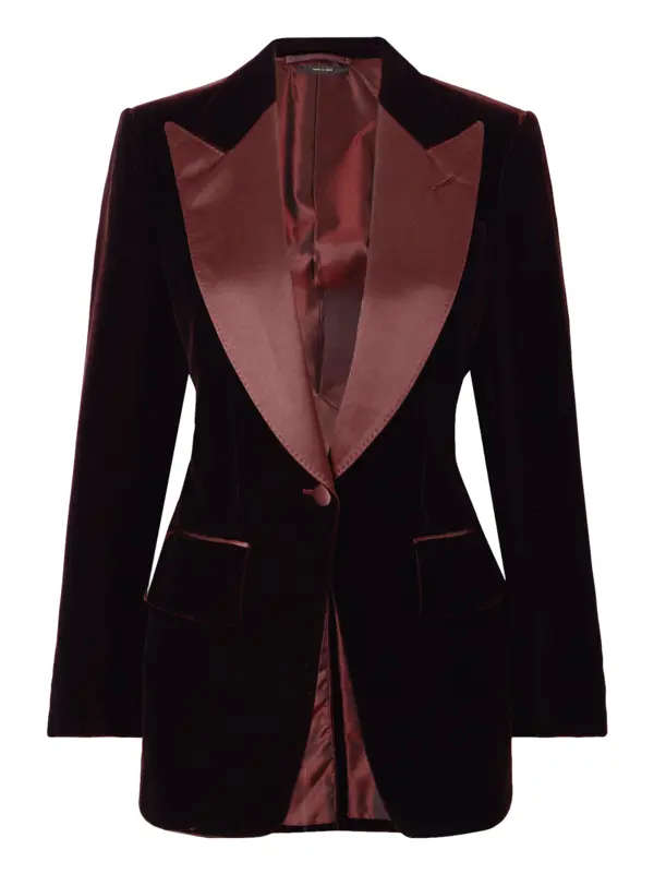TOM FORD Silk-satin Trimmed Velvet Blazer - Burgundy
