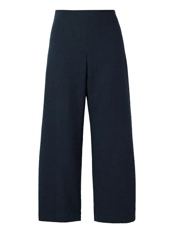 Oscar De La Renta Cotton-blend Bouclé-tweed Straight-leg Trousers - Blue