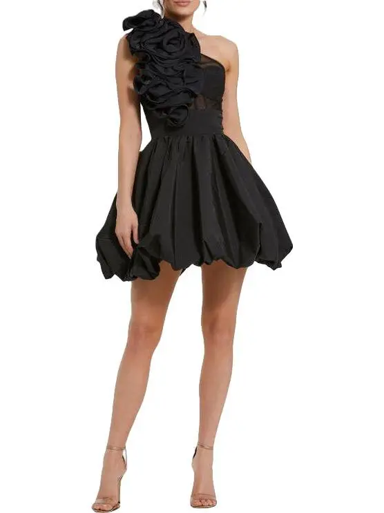 Mac Duggal Taffeta One-shoulder Ruffle Mini Dress - Black