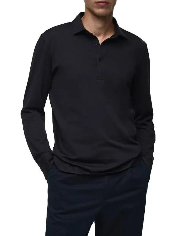 Mango Slim Fit Long Sleeve Wool Blend Polo - Dark Navy