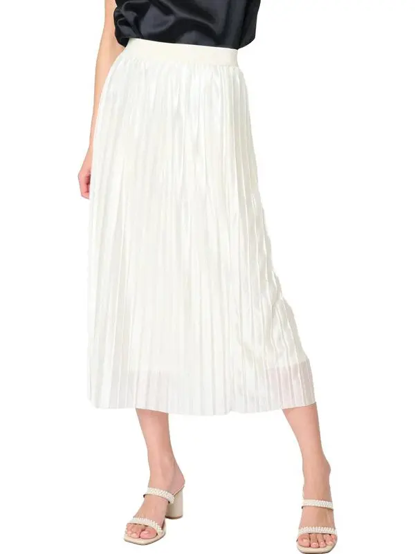 GIBSONLOOK Pleated Satin A-line Midi Skirt - Ivory