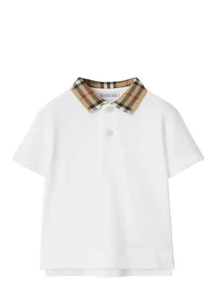 Burberry Check Collar Cotton Polo Shirt - White