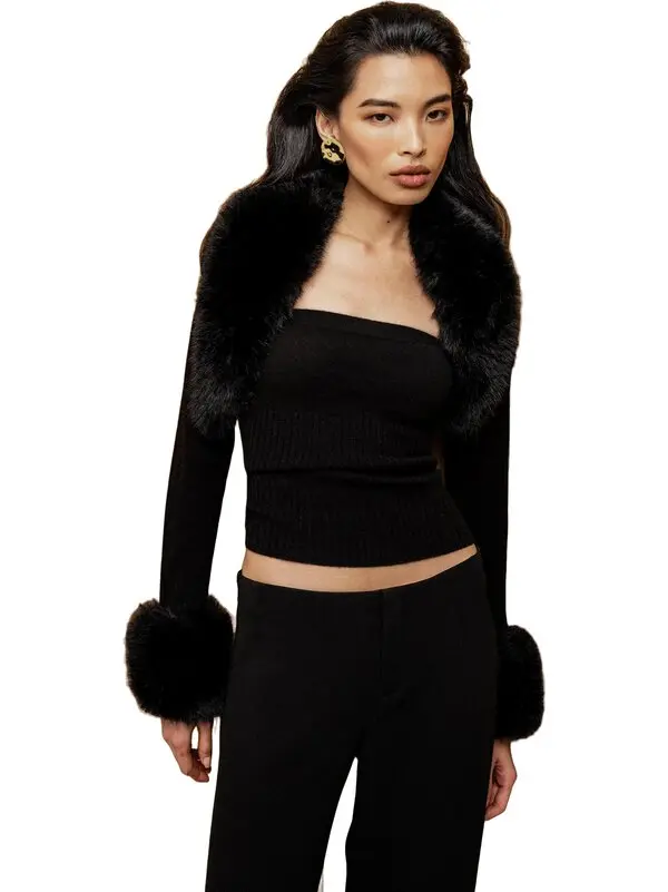 REFORMATION Clarissa Cashmere Faux Fur Bolero Set - Black