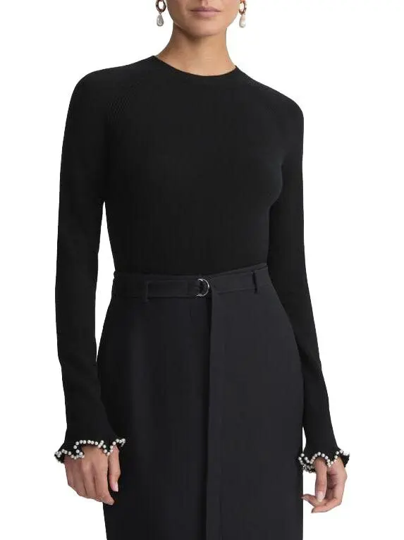 Lafayette 148 New York Hand-beaded Faux Pearl Cashmere Sweater - Black
