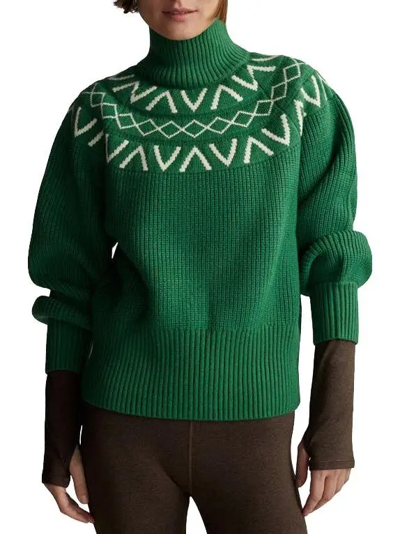 Varley Marcie Fair Isle Mock Neck Sweater - Verdant Green