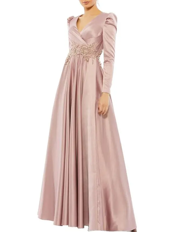 Mac Duggal Long Sleeve Embellished Gown - Rose Pink