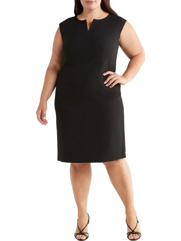 KASPER Notch Neckline Sleeveless Sheath Dress - Black