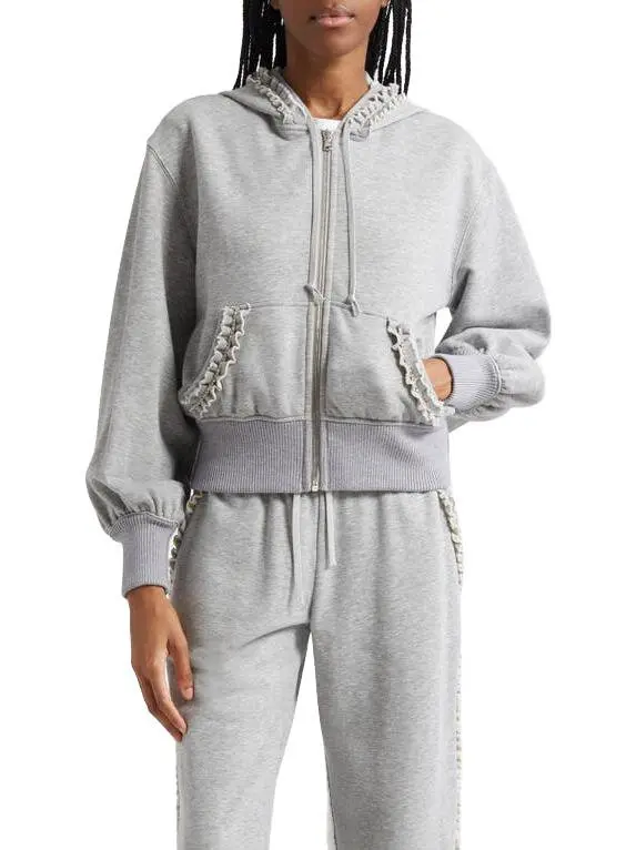 Cinq À Sept Maddie Embellished Zip-up Hoodie - Heather Grey