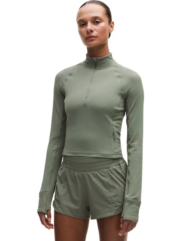 Lululemon It's Rulu Ribbed Cropped Half Zip - Willow Leaf